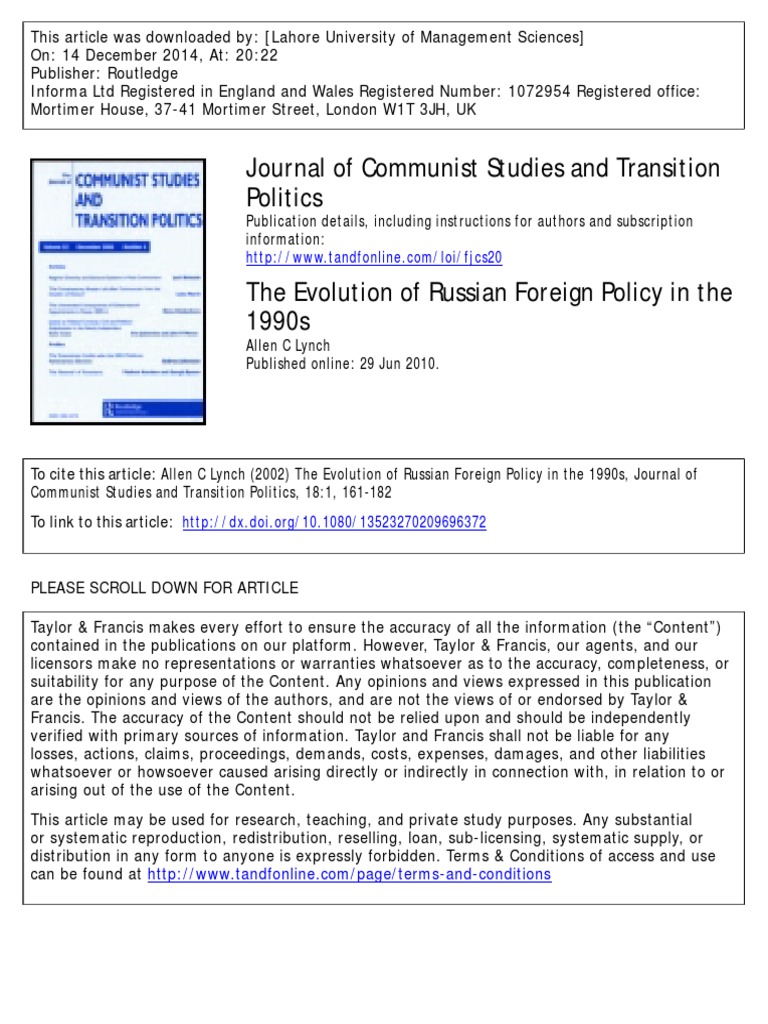The Evolution of Russian Foreign Policy in The 90s | PDF | Post Soviet ...