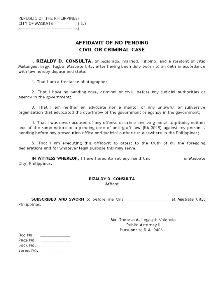 Affidavit of No Pending Cases | PDF | Law