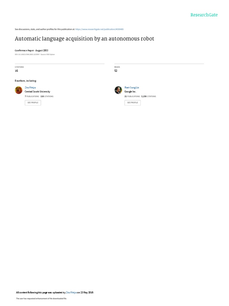 Automatic Language Acquisition by An Autonomous Robot: August 2003 ...