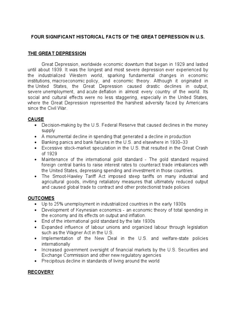 Four Significant Historical Facts of The Great Depression in U.S | PDF ...