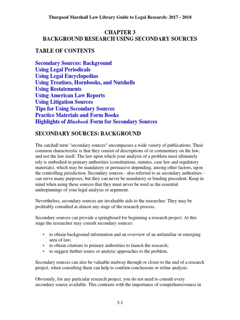 Background Research Using Secondary Sources: Thurgood Marshall Law ...