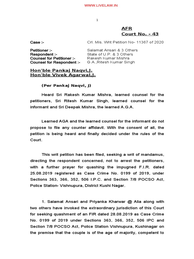 Allahabad High Court Judgment | PDF | Privacy | Autonomy