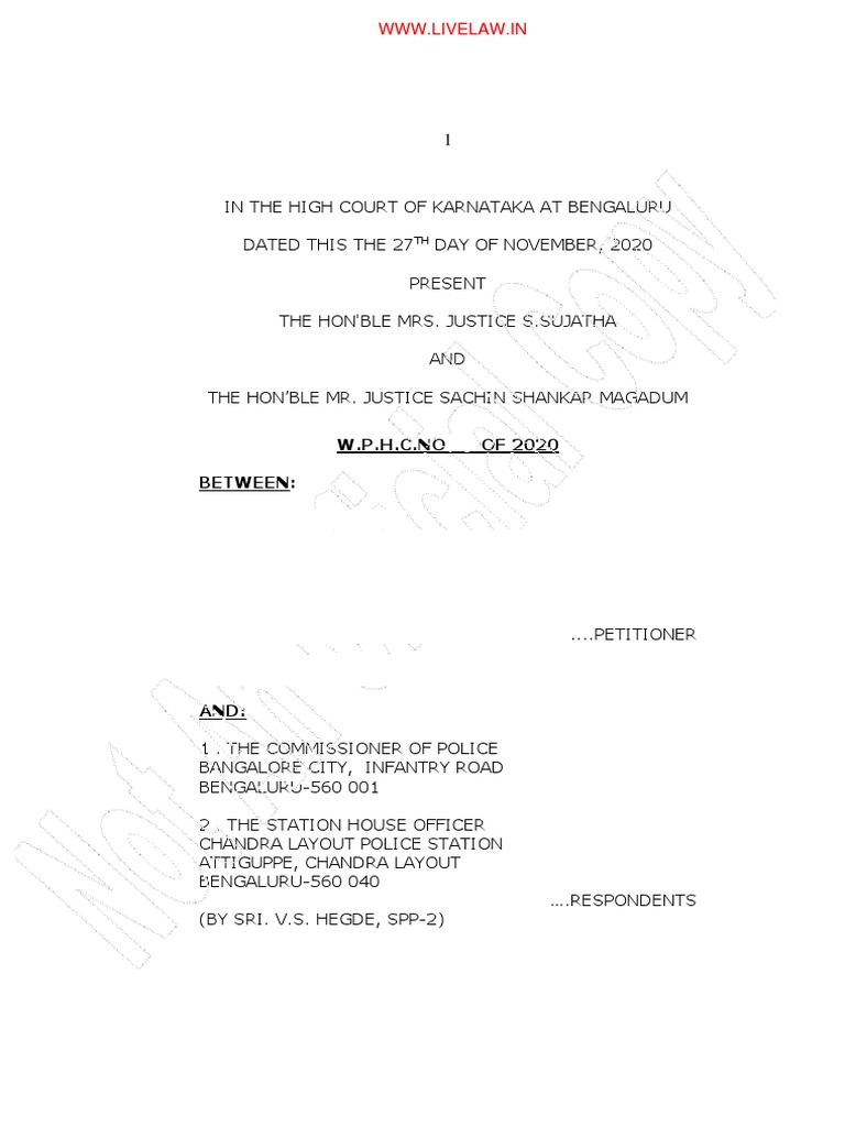 Karnataka High Court Judgment | PDF | Habeas Corpus | Government ...