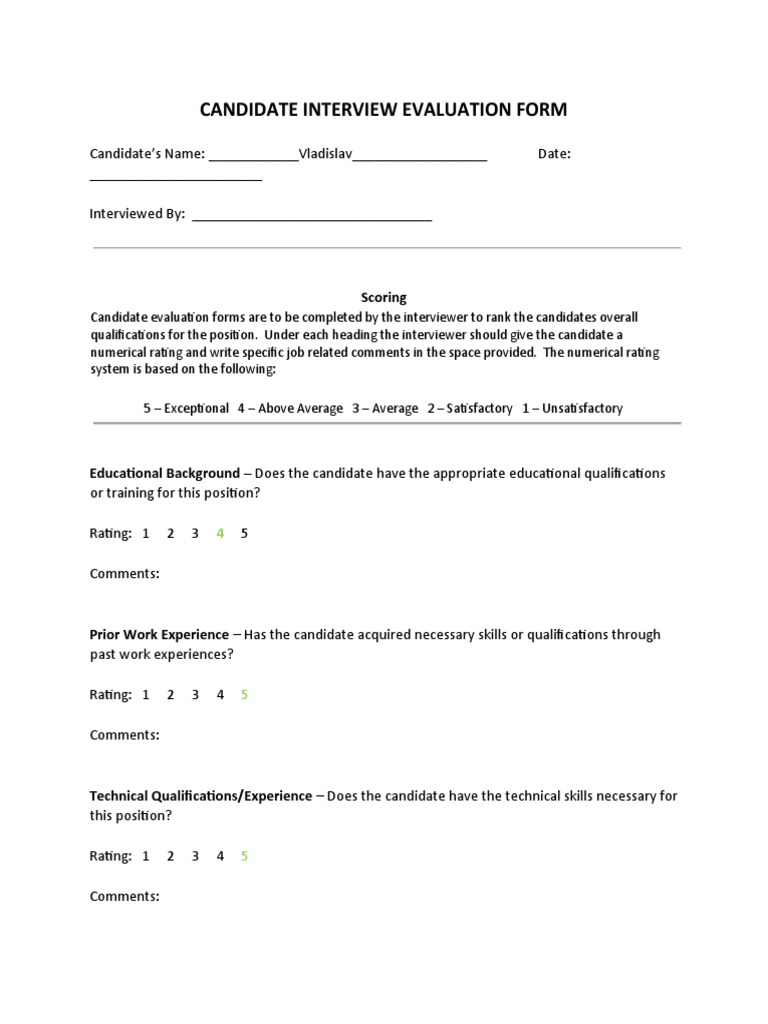 Candidate Interview Evaluation For1 2 | PDF | Career & Growth