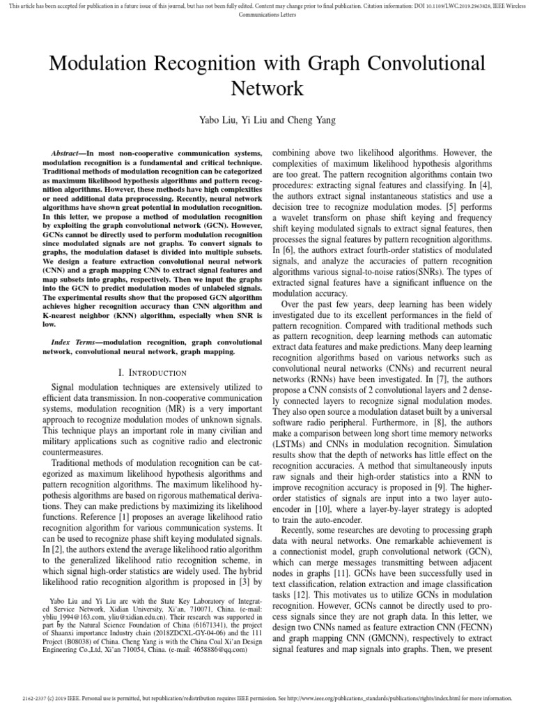 1.modulation Recognition With Graph Convolutional Network PDF | PDF | Deep Learning | Pattern ...