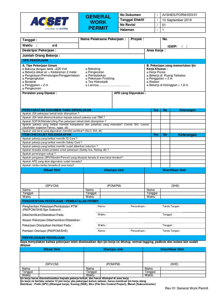 General Work Permit - Formulir Terbaru (AI-SHES-FORM-003-01 General ...