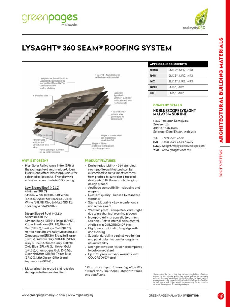 Lysaght® 360 Seam® Roofing System: Company Details | PDF | Materials ...