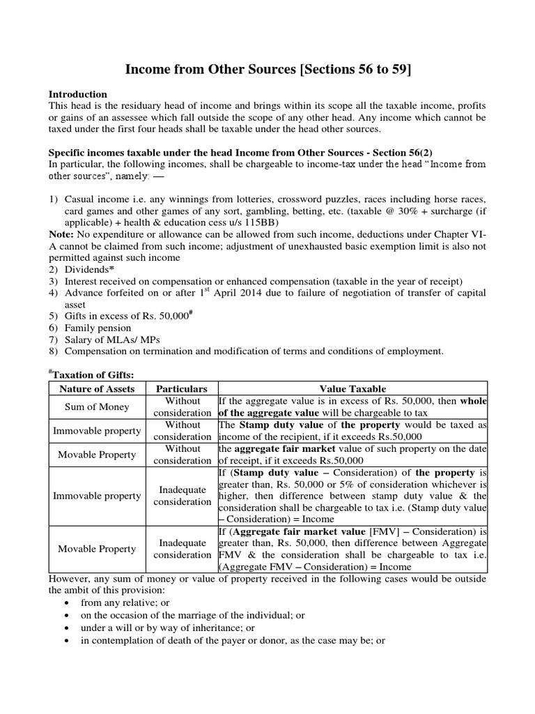 Income From Other Sources - Notes | PDF | Dividend | Tax Deduction