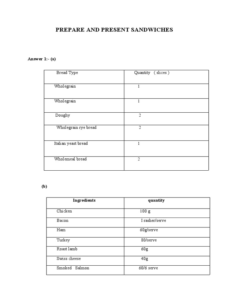 Prepare and Present Sandwiches: Answer 1: - (A) | PDF | Sandwich | Toast