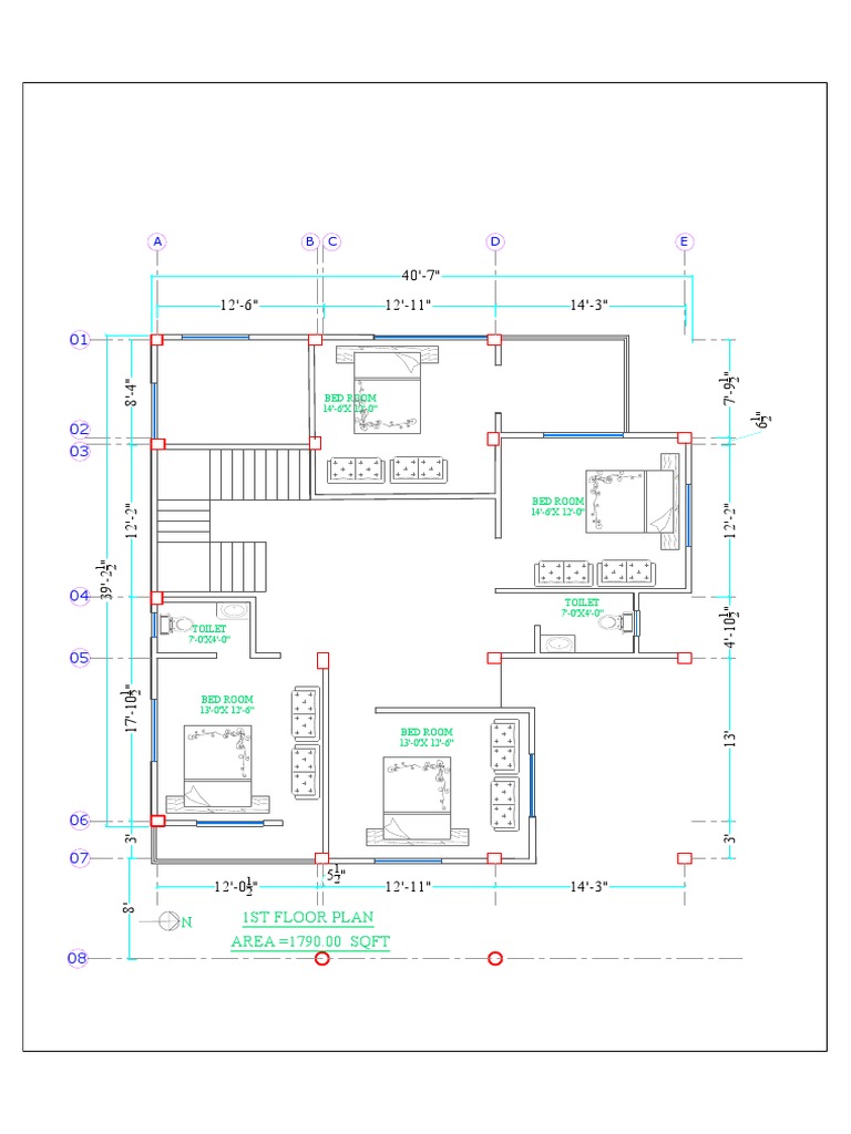 A C D E B: 1St Floor Plan AREA 1790.00 SQFT | PDF