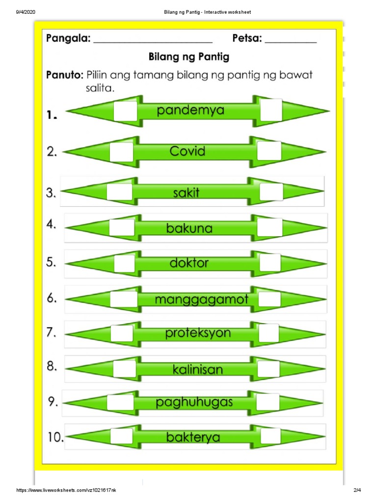 Bilang ng Pantig Interactive Worksheet | PDF