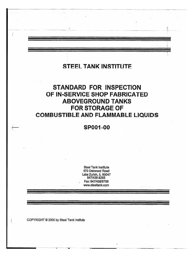 SP001 Standard For Inspection of Aboveground Storage Tanks | PDF