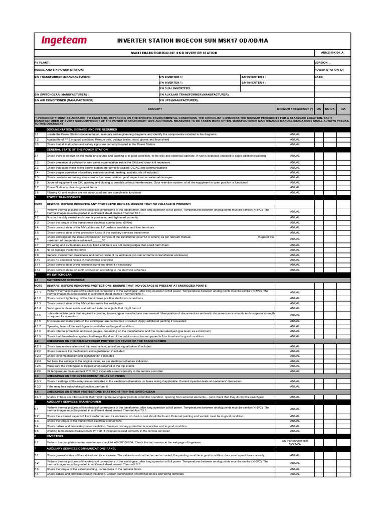 PRD - 3407 - Archivo - Preventive Om Checklist Inverter Station | PDF ...