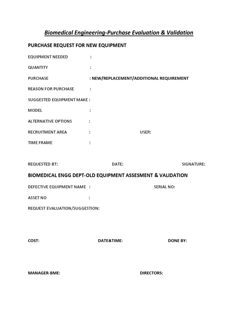 Biomedical Engineering Capex Request Form Medicover PDF | PDF
