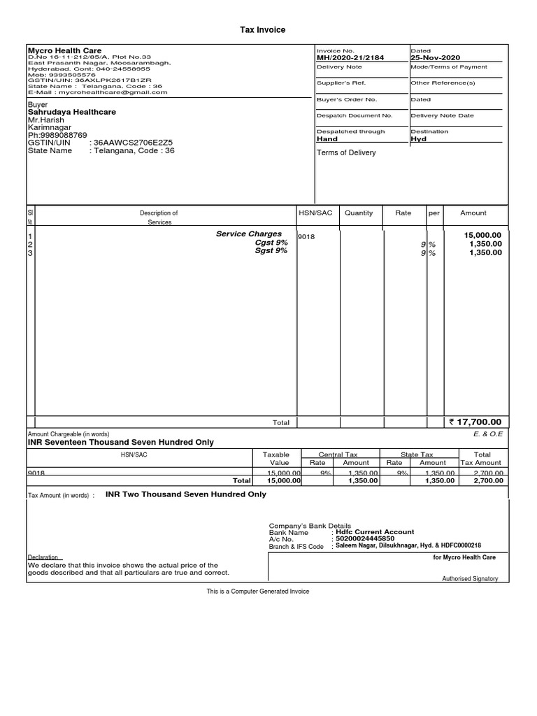 Buyer MR - Harish Karimnagar Ph:9989088769 Gstin/Uin: 36AAWCS2706E2Z5 ...