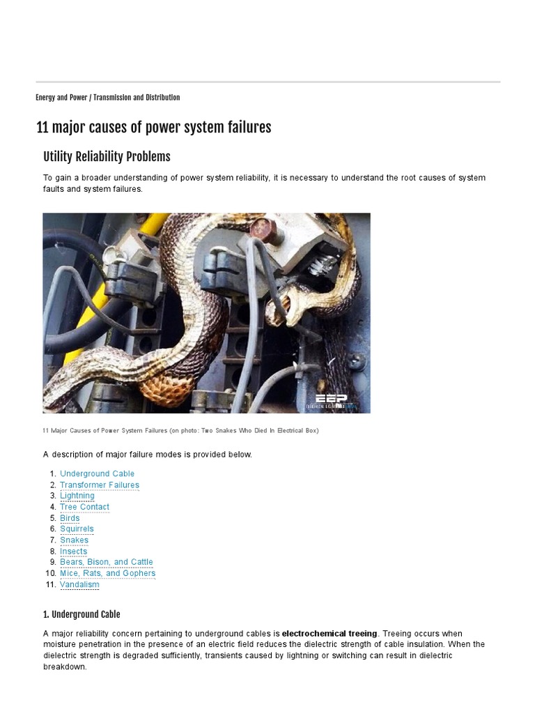 11 Major Causes of Power System Failures | PDF | Transformer | Lightning 11 Major Causes of Power System Failures | PDF | Transformer | Lightning