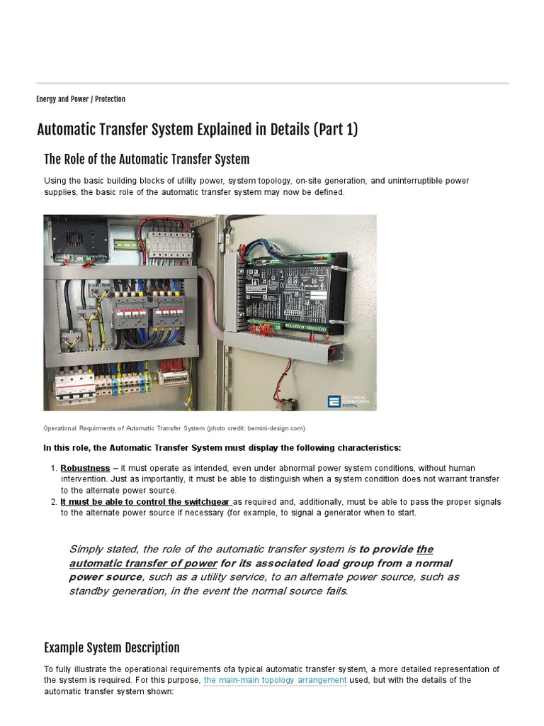 Automatic Transfer System Explained in Details | PDF | Relay | Switch