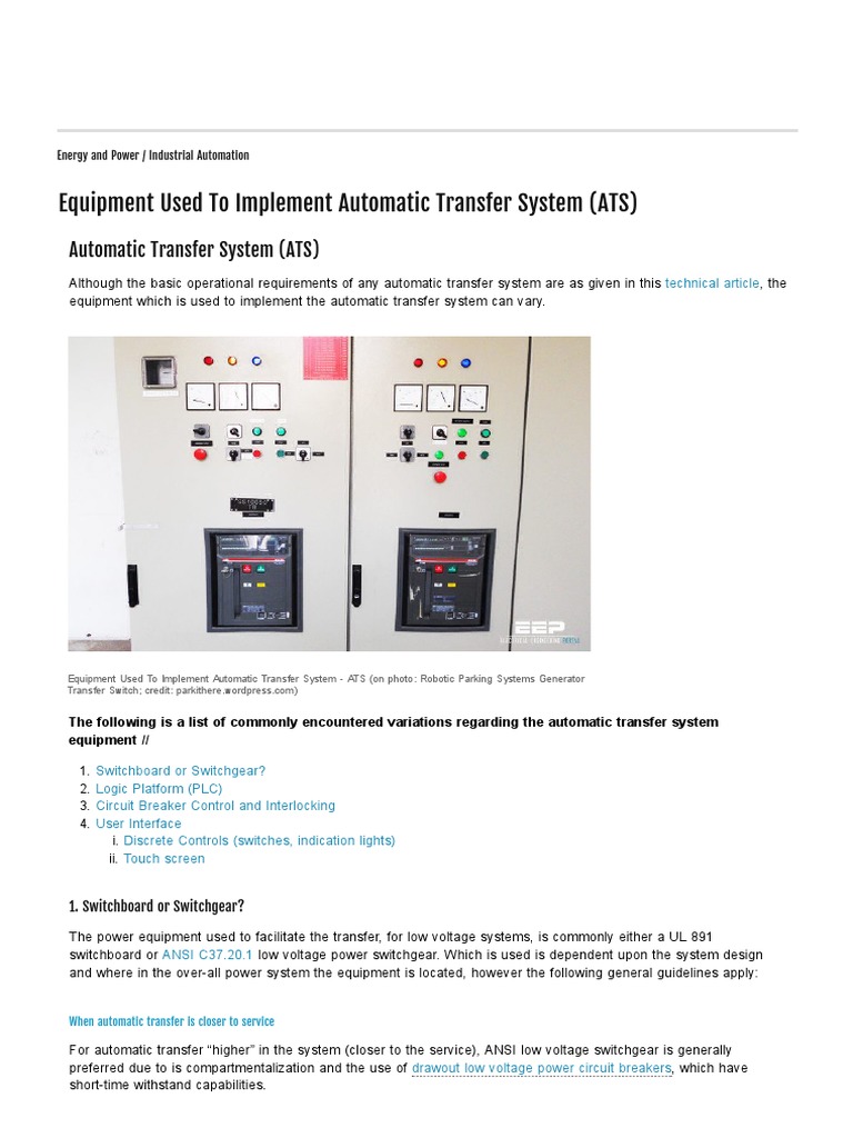 Equipment Used To Implement Automatic Transfer System (ATS) - EEP | PDF | Programmable Logic ...