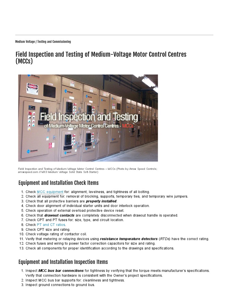 Field Inspection and Testing of Medium-Voltage Motor Control Centres ...