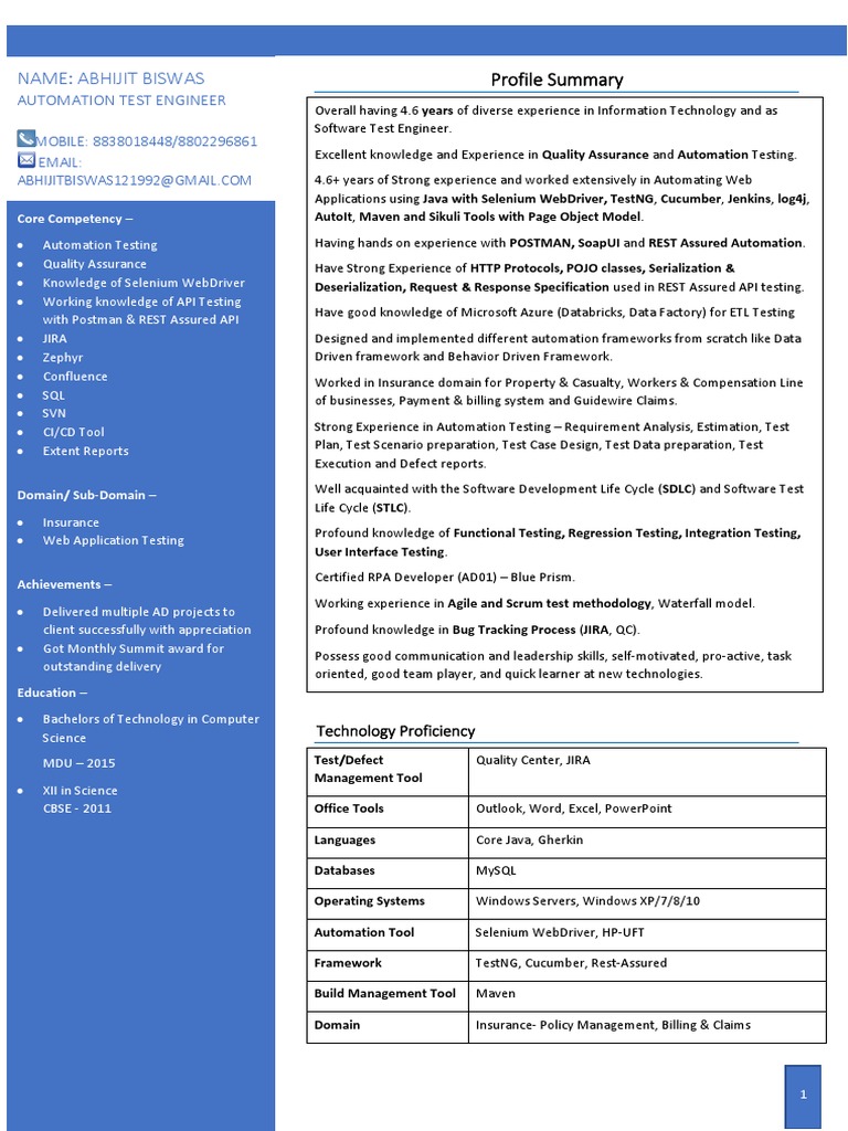 Abhijit Biswas: Automation Test Engineer Profile | PDF | Software ...