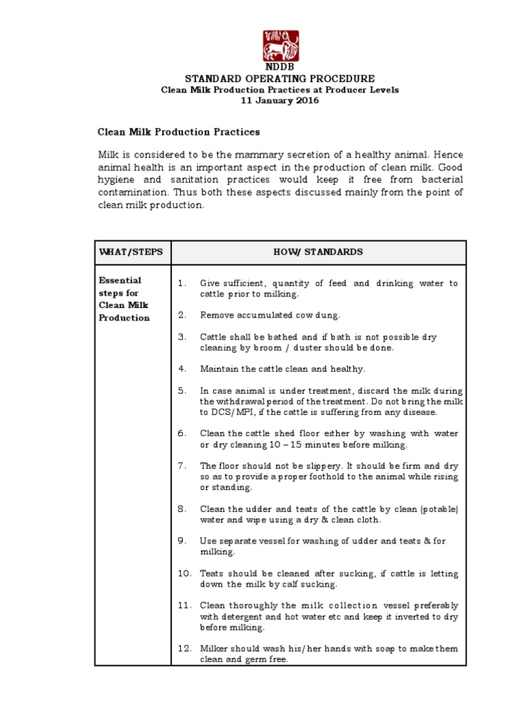 Clean Milk Production SOP Guide | PDF | Dairy | Milk