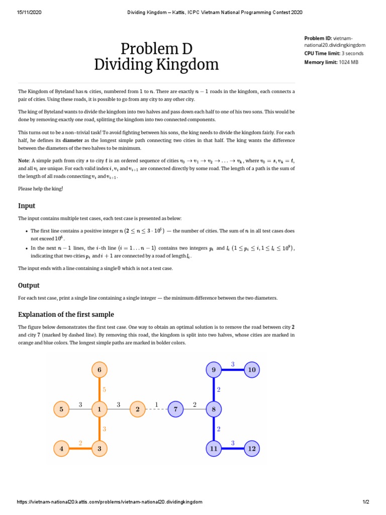 Dividing Kingdom - Kattis, ICPC Vietnam National Programming Contest ...