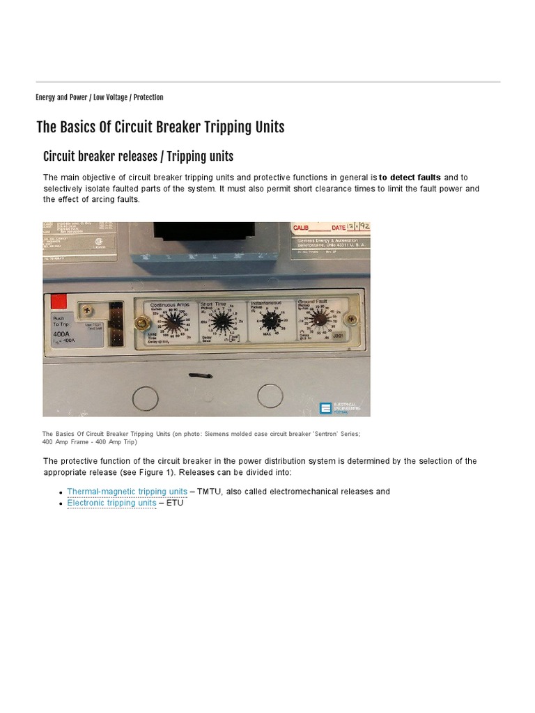 The Basics of Circuit Breaker Tripping Units - EEP | PDF | Relay | Equipment