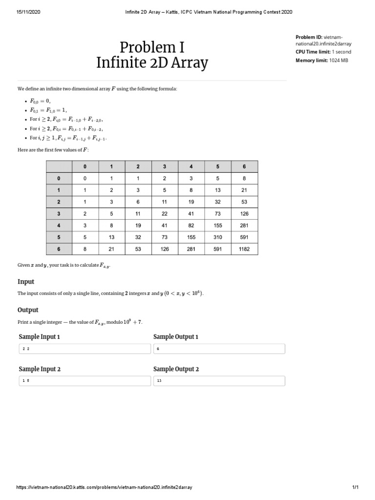 Infinite 2D Array - Kattis, ICPC Vietnam National Programming Contest ...