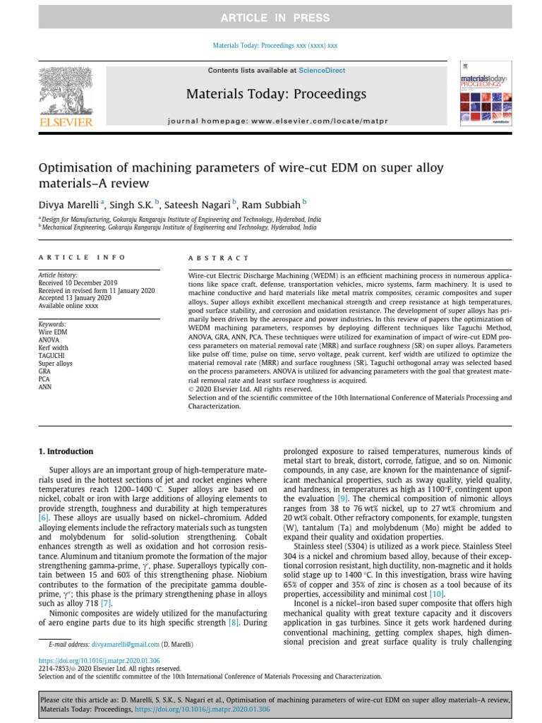Materials Today: Proceedings: Divya Marelli, Singh S.K., Sateesh Nagari ...