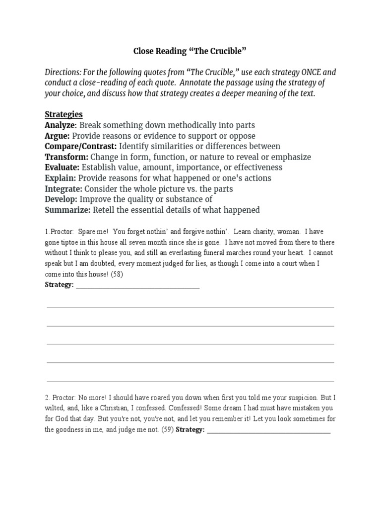 Close Reading The Crucible | Download Free PDF | Religion And Belief