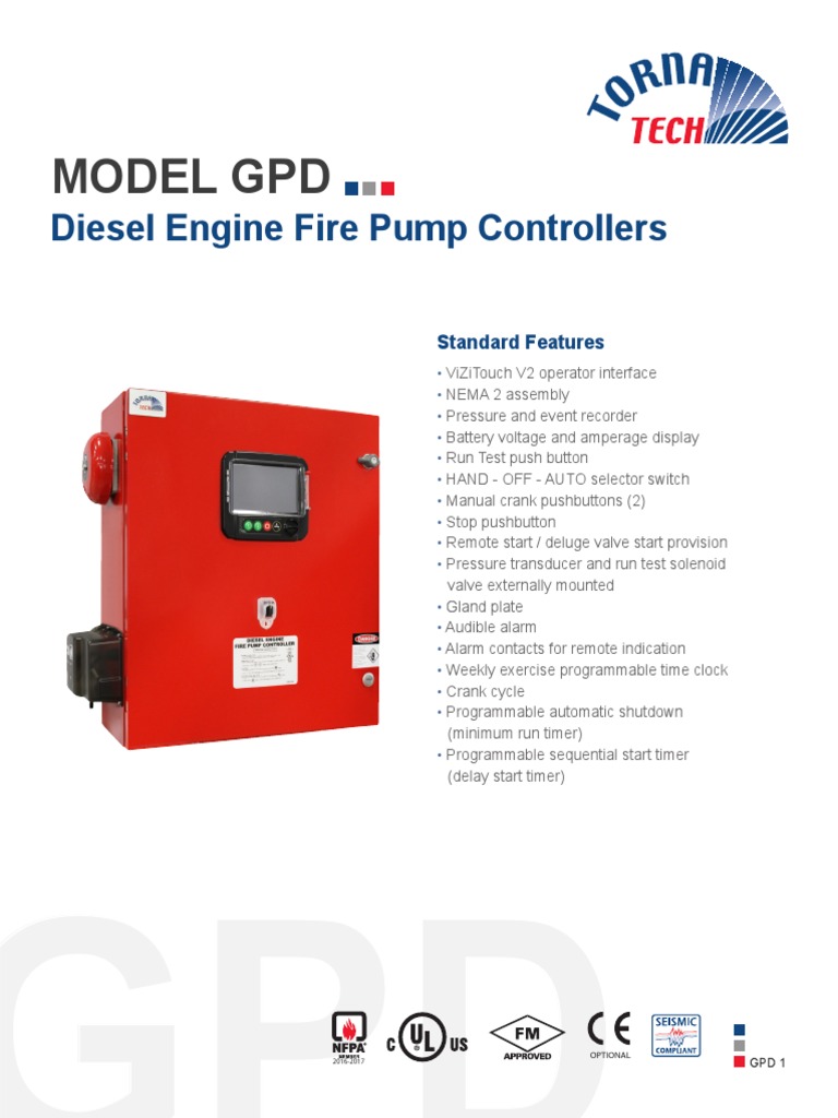 Model GPD: Diesel Engine Fire Pump Controllers | PDF | Battery Charger | Switch