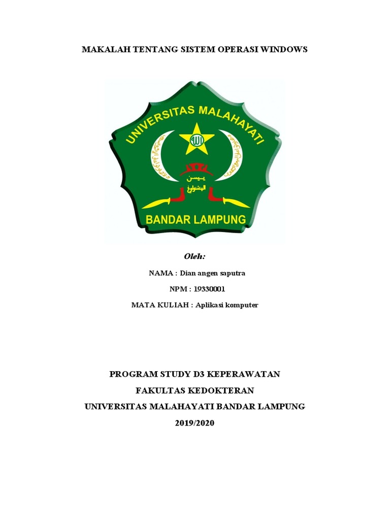 MAKALAH TENTANG SISTEM OPERASI WINDOWS Dian Angen NPM 19330001 | PDF ...