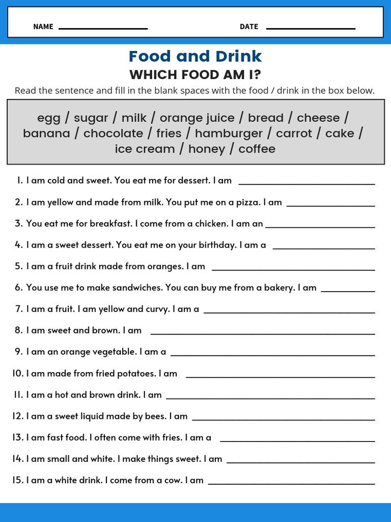 Food-Worksheet-Descriptions 2 | PDF