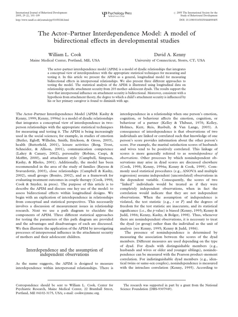 Actor-Partner Interdependence Model | PDF | Structural Equation ...