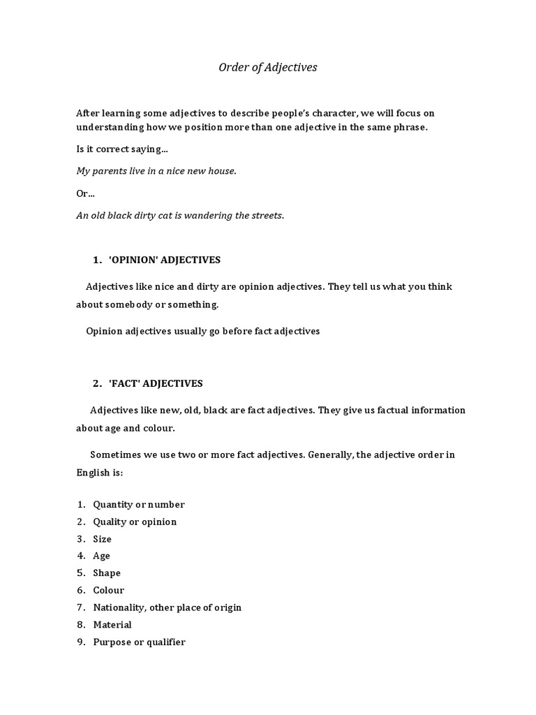 Order of Adjectives | PDF | Adjective | Clothing