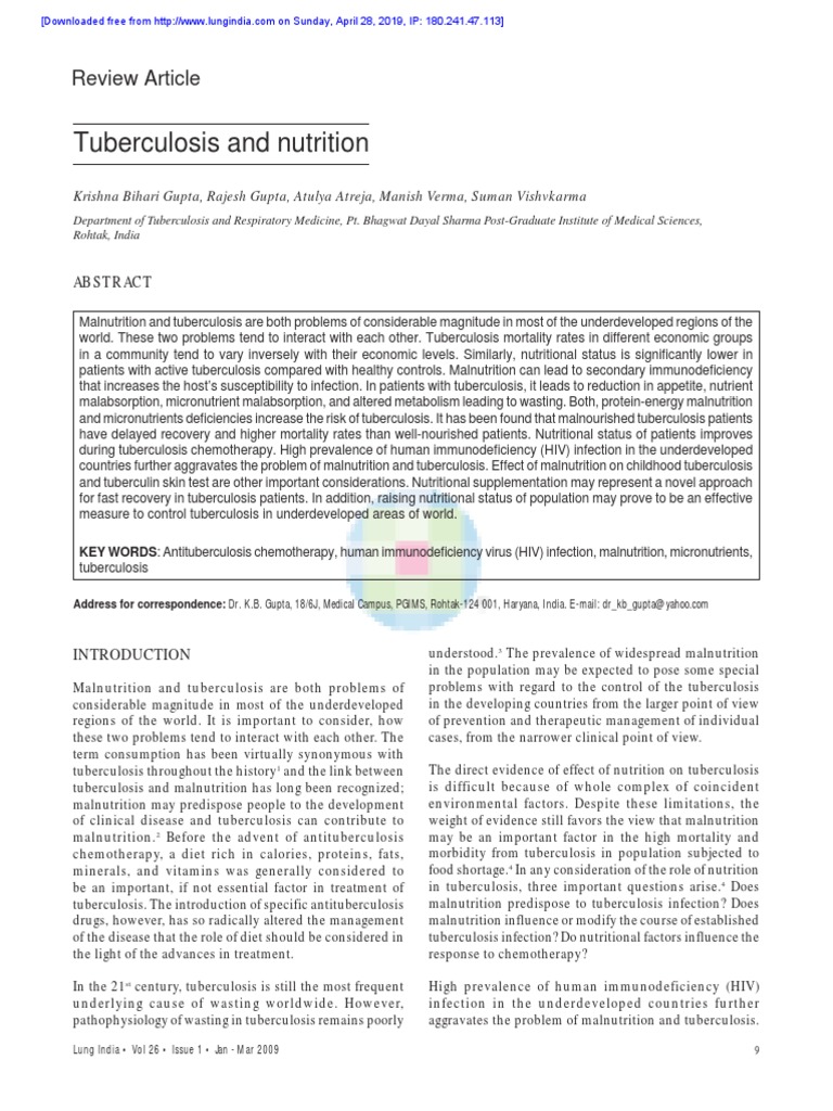 Tuberculosis and Nutrition: Review Article | PDF | Tuberculosis | Vitamin A
