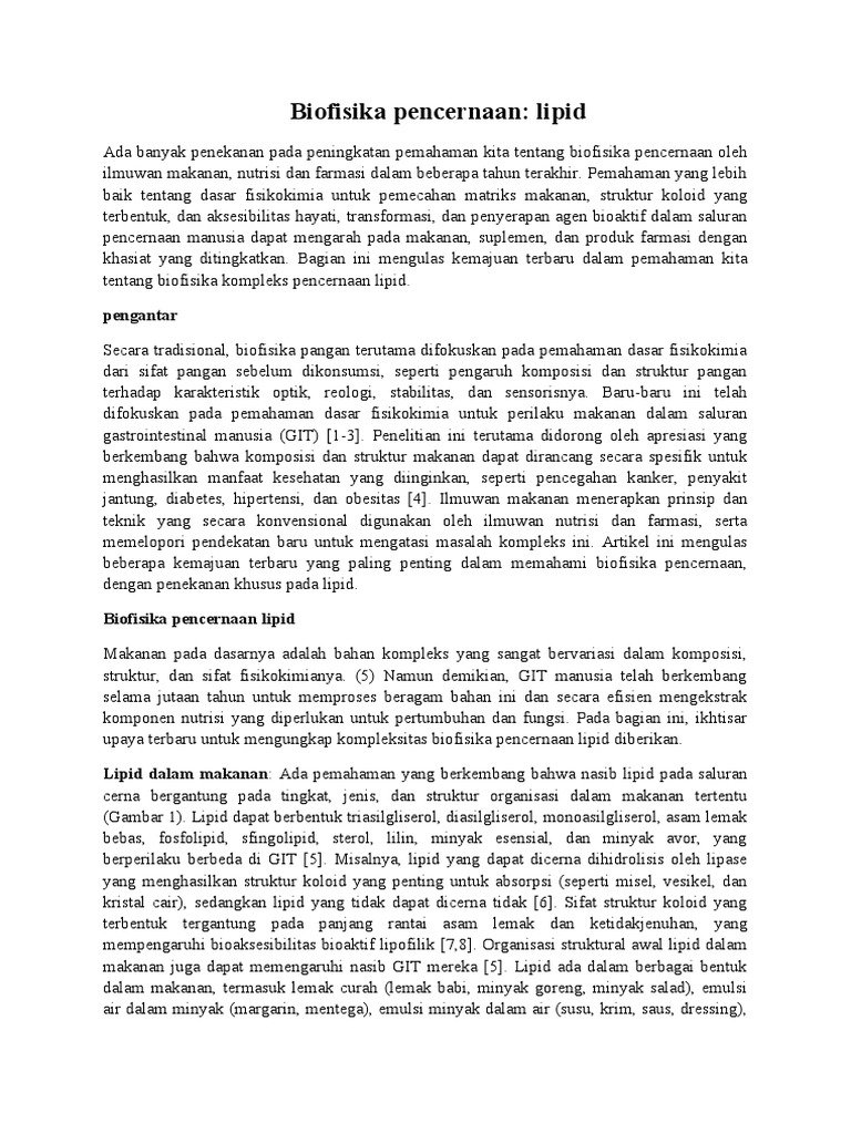 Biofisika Pencernaan Lipid | PDF | Kesehatan Holistik | Sains & Matematika