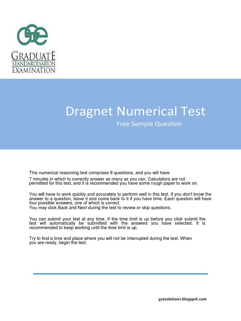 Dragnet Numerical Reasoning Test Sample | PDF