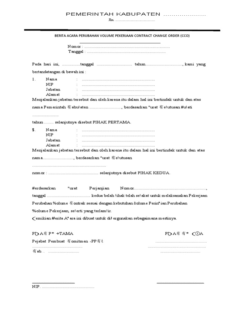 Contoh Berita Acara Cco Change Contract Order | PDF