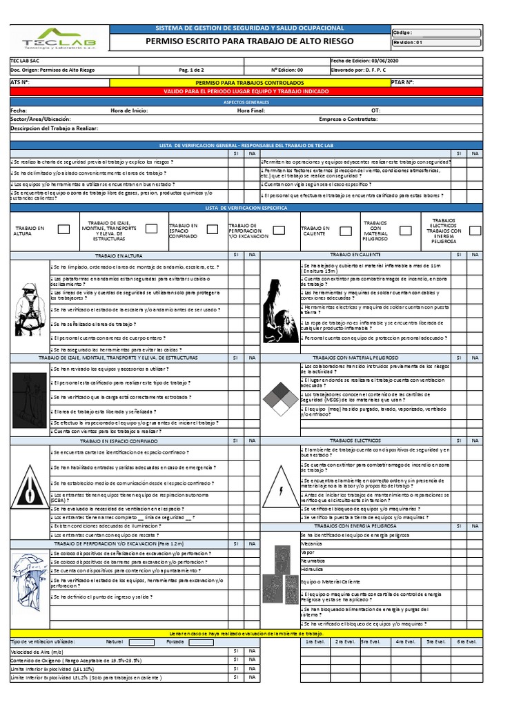 Formato de Permiso Escrito para Trabajo de Alto Riesgo | PDF | Andamio | Seguridad y salud ...