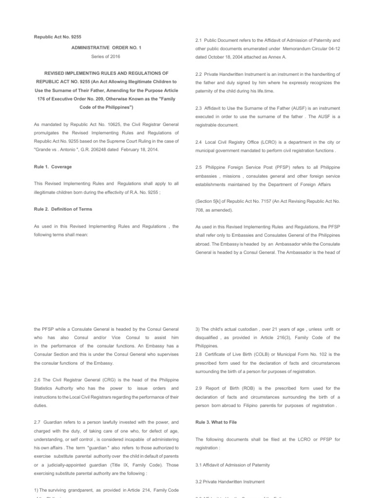 Ra 9255 | PDF | Birth Certificate | Consul (Representative)