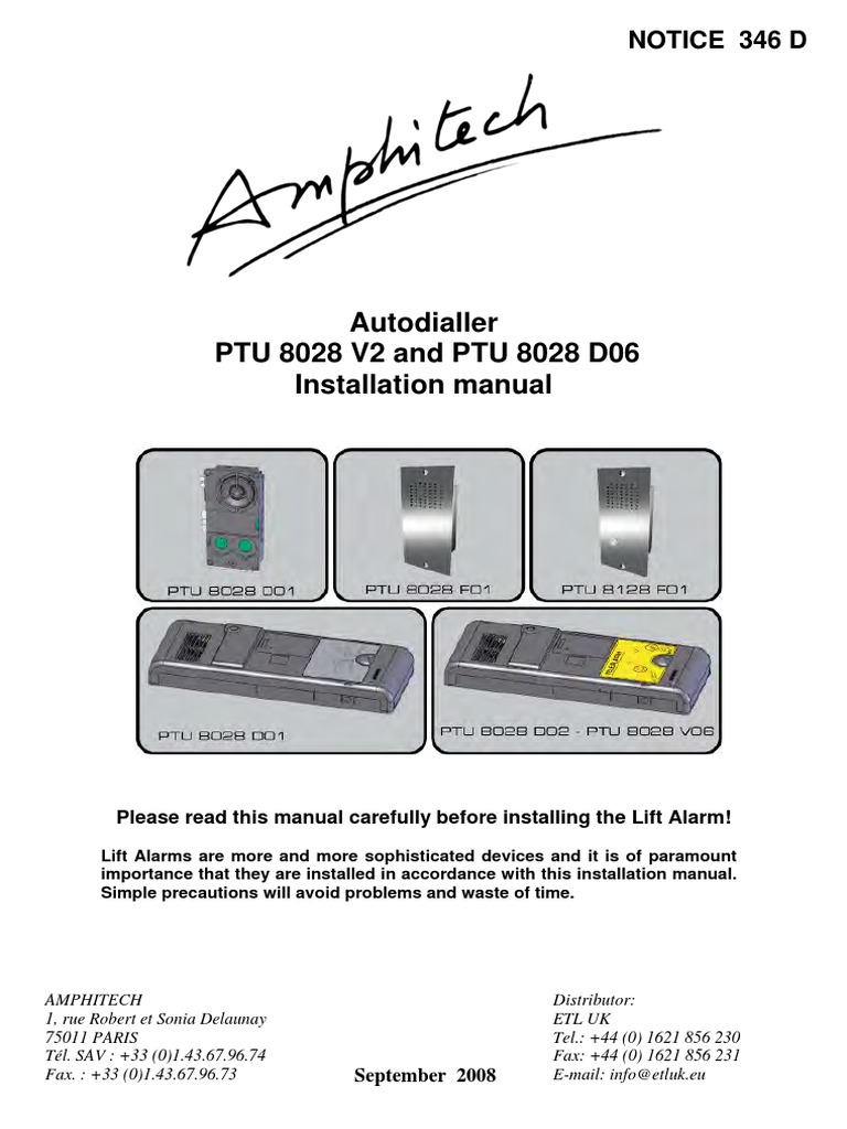 Autodialler PTU 8028 V2 and PTU 8028 D06 Installation Manual | PDF ...