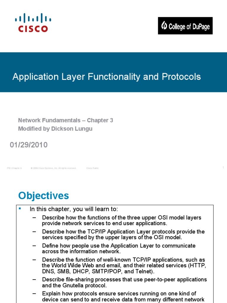 Application Layer Functionality and Protocols: Network Fundamentals - Chapter 3 Modified by ...