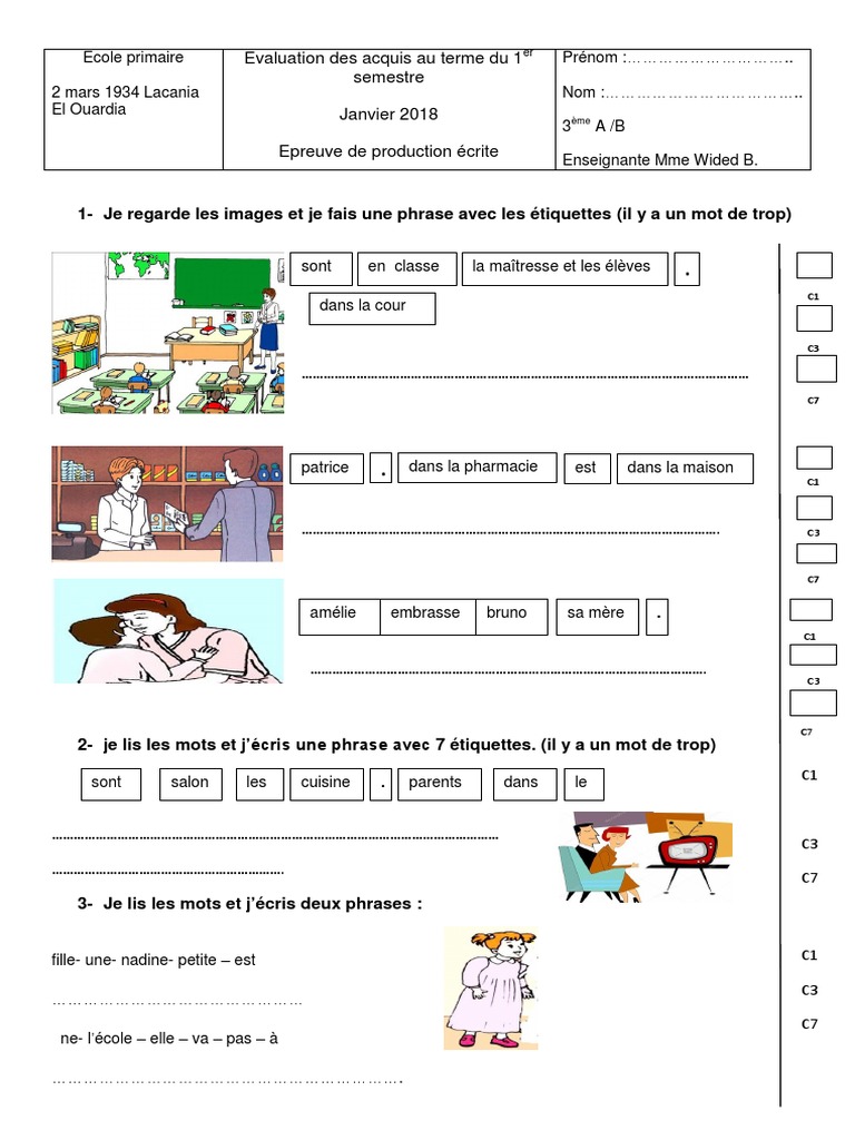 Production - Ecrite - 3ème Année Primaire | PDF