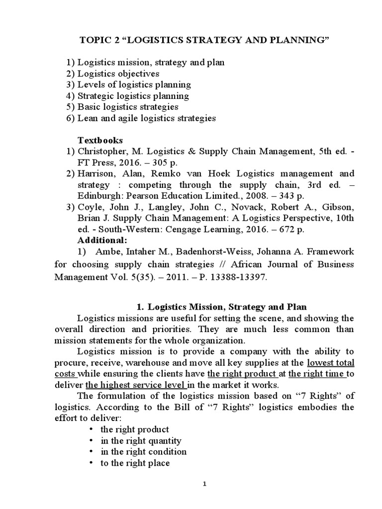 Logistics Strategy and Planning Overview | PDF | Strategic Management ...