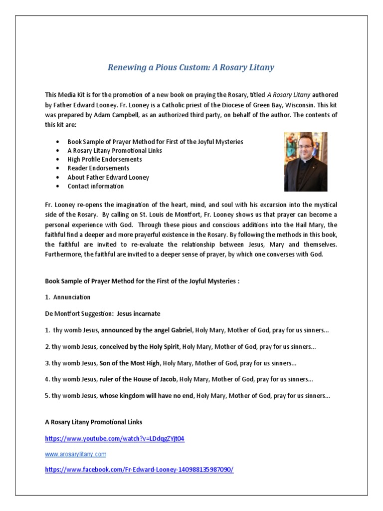 Renewing A Pious Custom: A Rosary Litany: Book Sample of Prayer Method ...