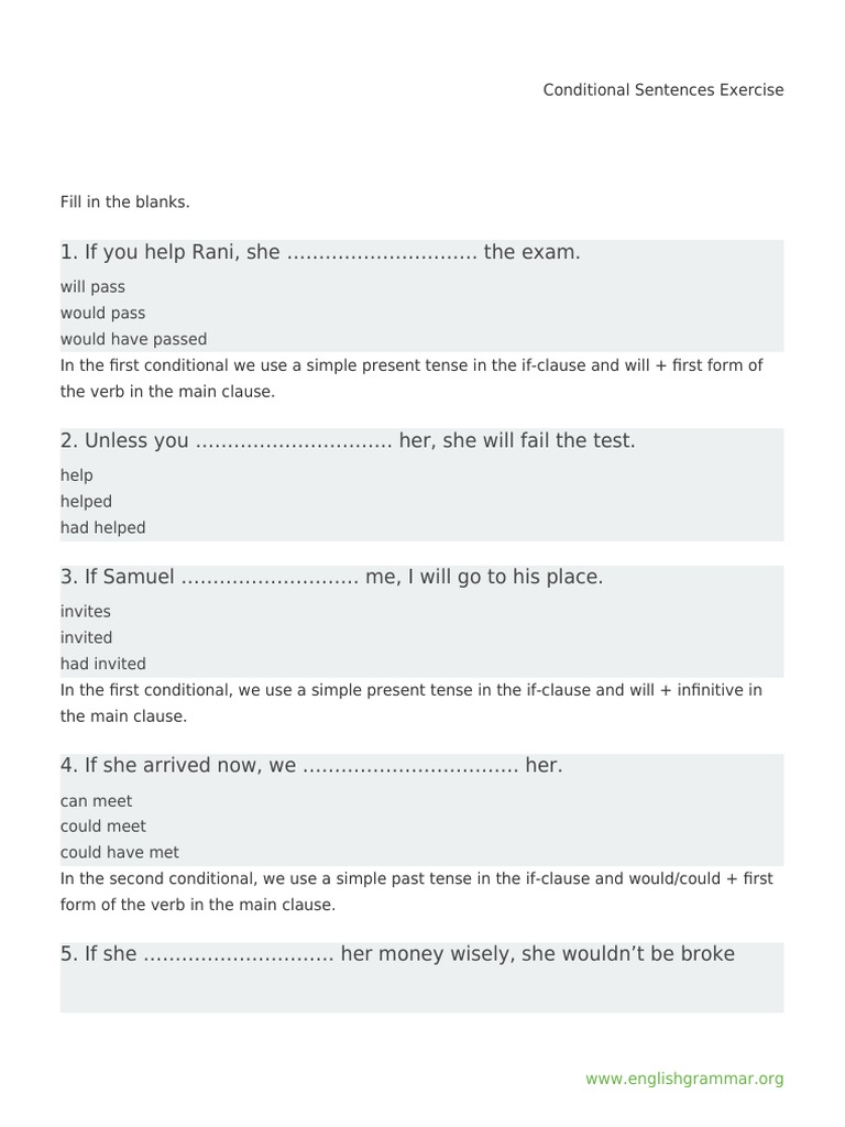 Conditional Sentences Exercise | PDF | Perfect (Grammar) | Linguistic ...