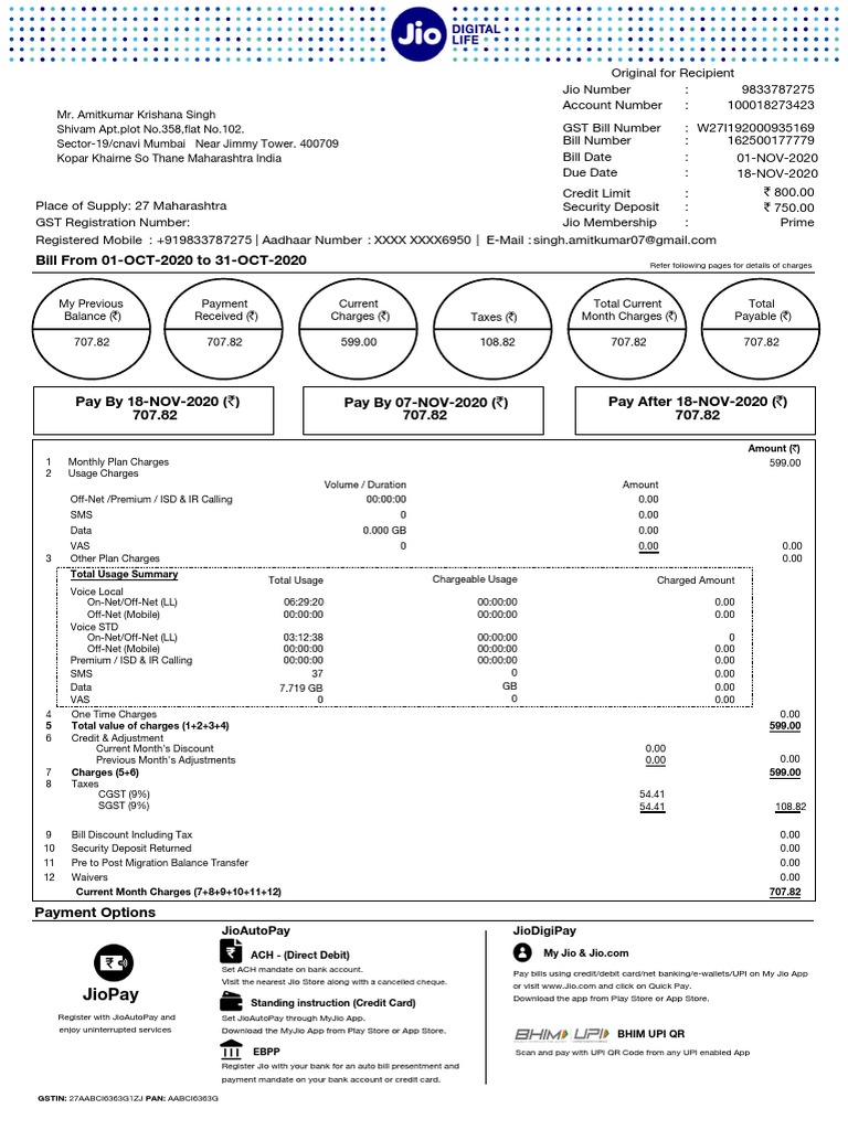 Jio Nov 2020 PDF | PDF | Payments | Credit Card
