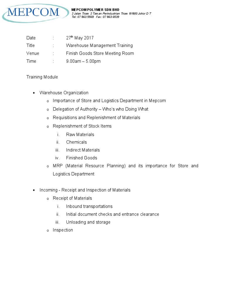 Mepcom Store Logistic Training | PDF | Logistics | Warehouse
