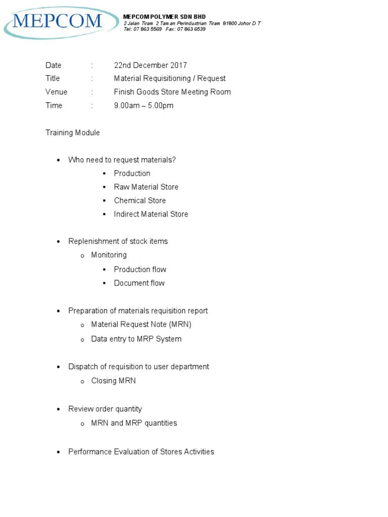 Mepcom Material Request Training | PDF